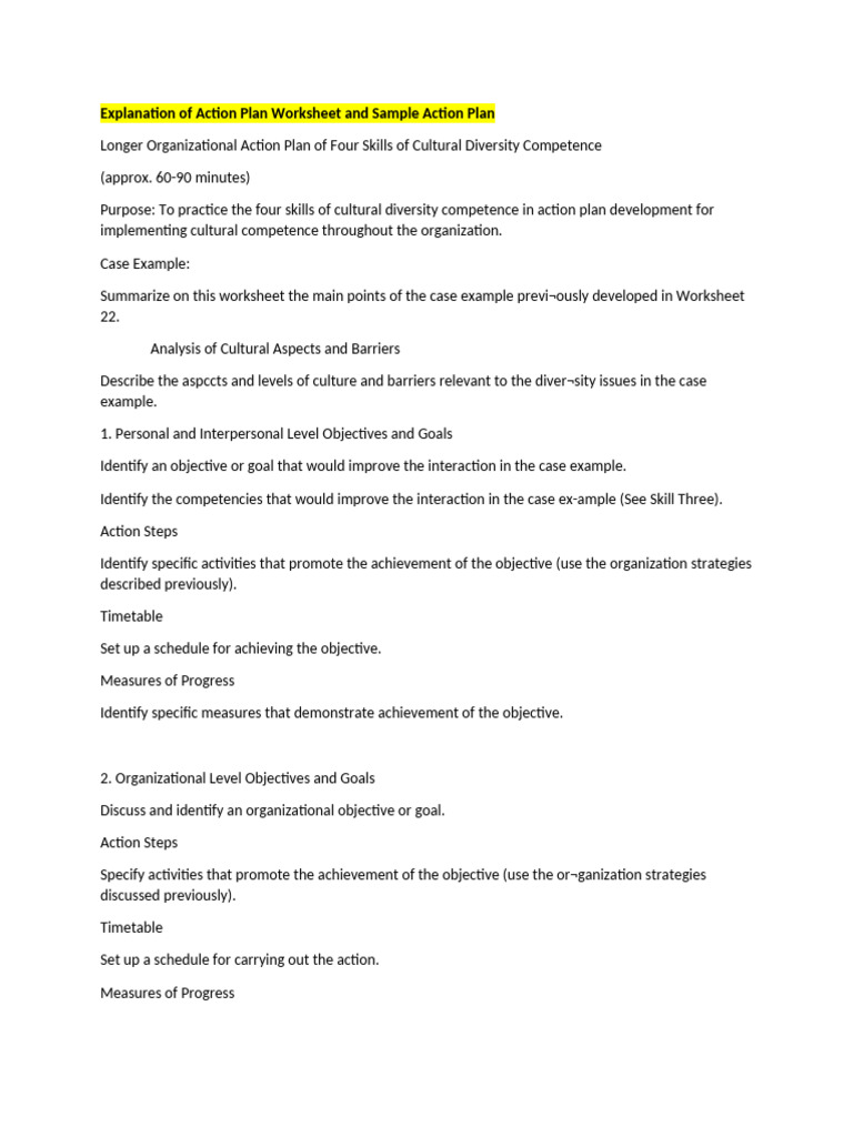 Cultural Diversity Action Plan Guide | PDF | Goal | Psychology