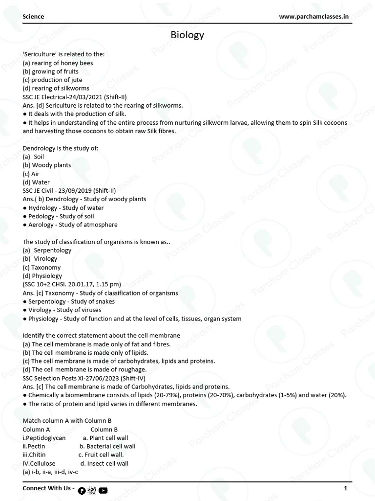 Biology Concepts and Quiz Questions | PDF | Cell (Biology) | Pancreas