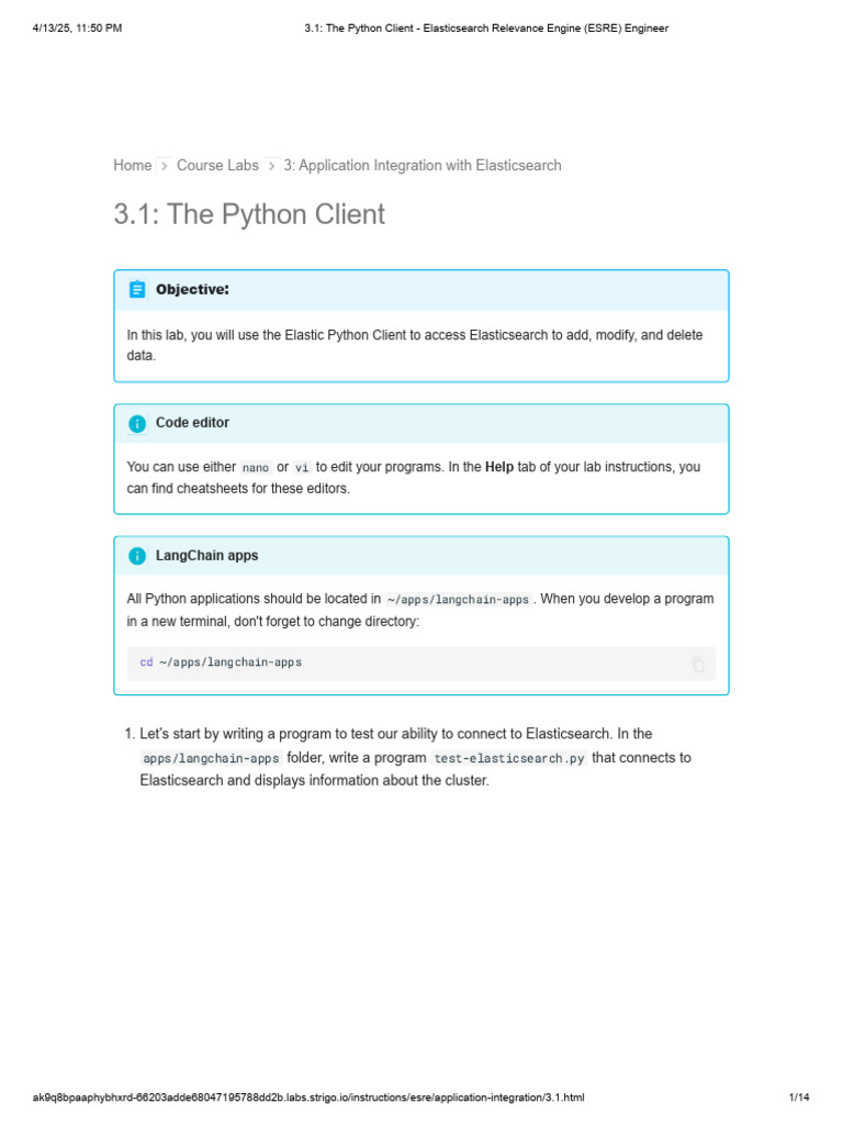 3.1 - The Python Client - Elasticsearch Relevance Engine (ESRE) Engineer | PDF | Software ...