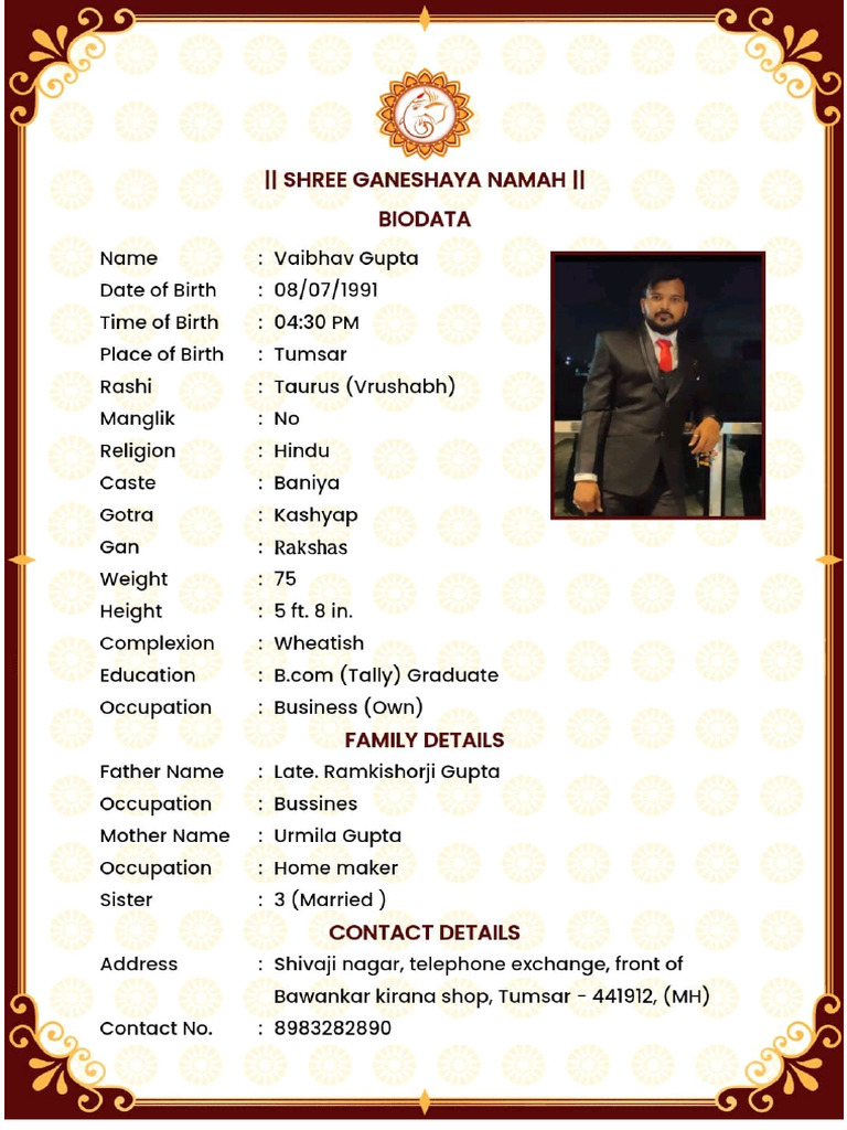 Vaibhav Gupta Biodata 8791 | PDF