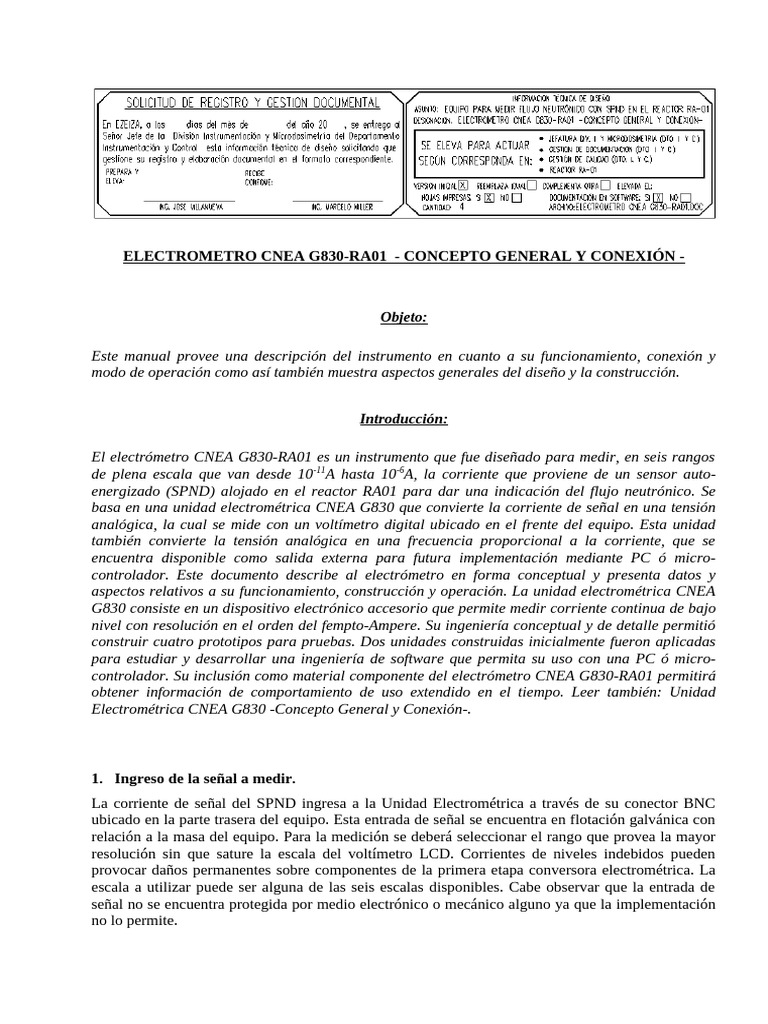 Electrómetro CNEA G830: Conexión y Uso | PDF | Electrónica | Corriente ...