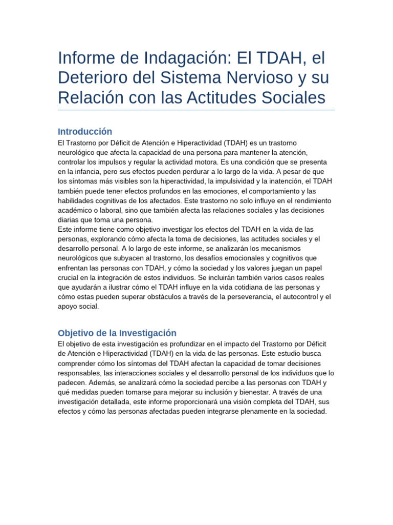 Informe TDAH Extendido Formal | PDF | Desorden hiperactivo y deficit de ...