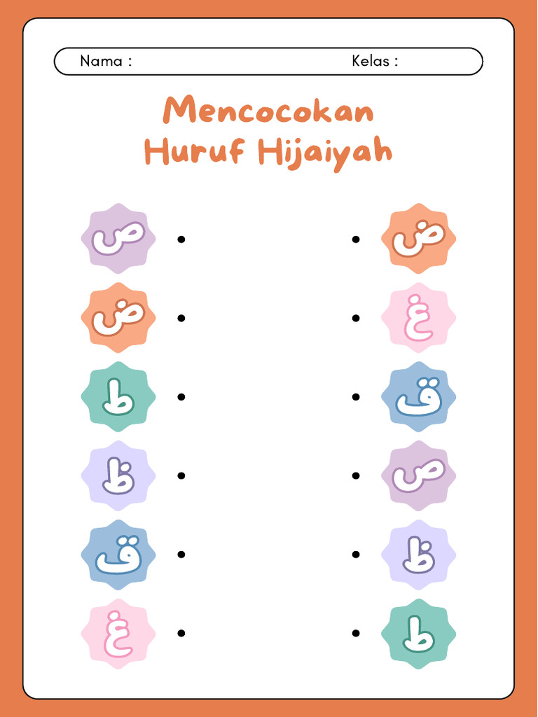Mencocokan Huruf Hijaiyah Lembar Kerja Siswa Putih Oranye Ceria ...