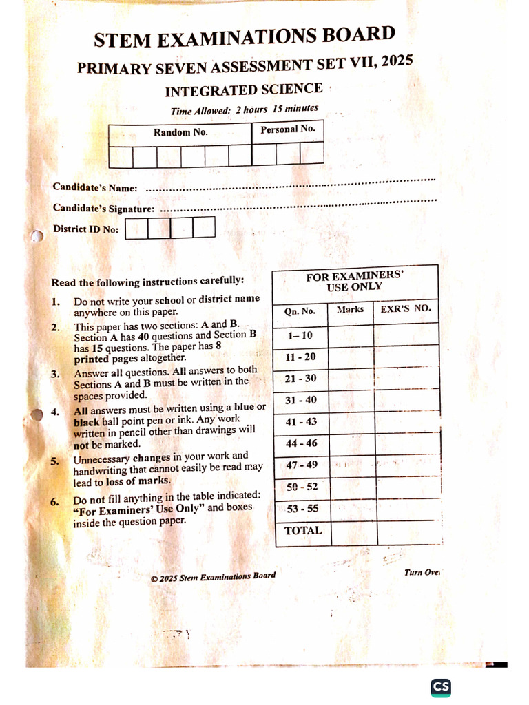 Stem p7 Sci Set Vii 2025 | PDF