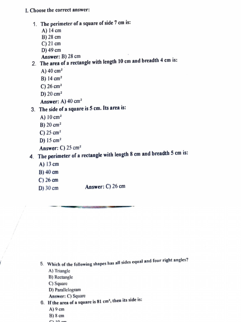 6-Practice Questions Perimeter&Area | PDF
