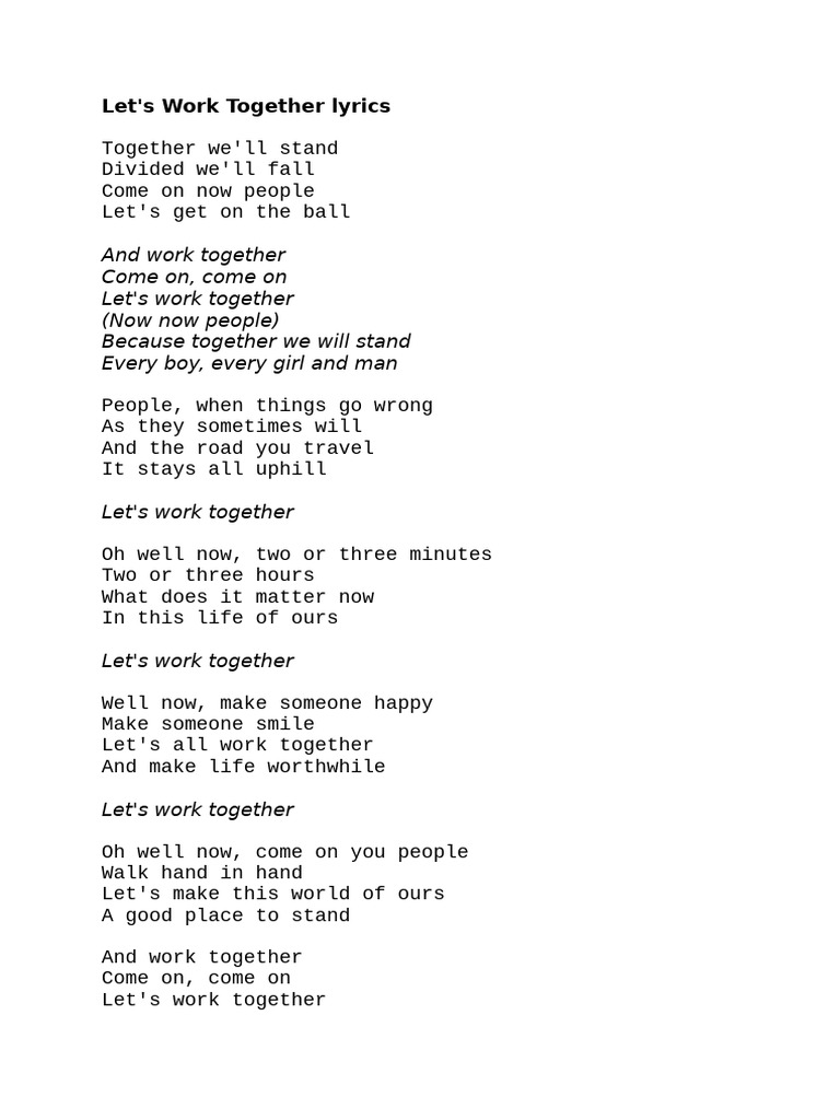 "Let's Work Together Lyrics" | PDF