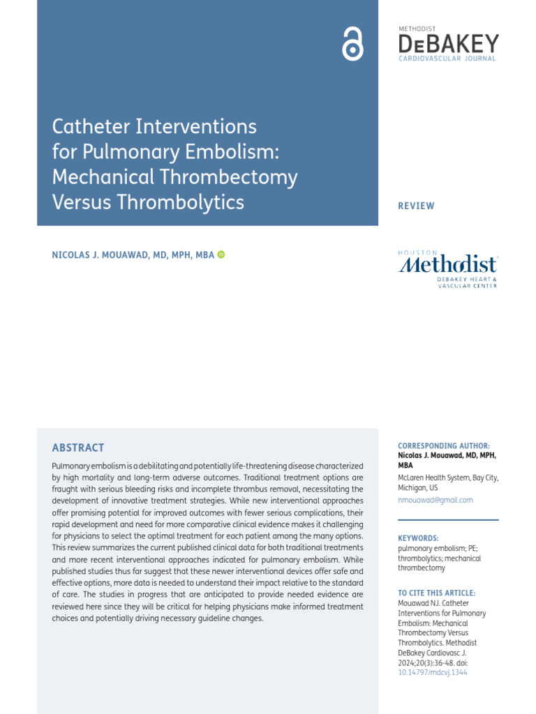 Catheter Interventions For Pulmonary Embolism | PDF | Thrombosis | Randomized Controlled Trial