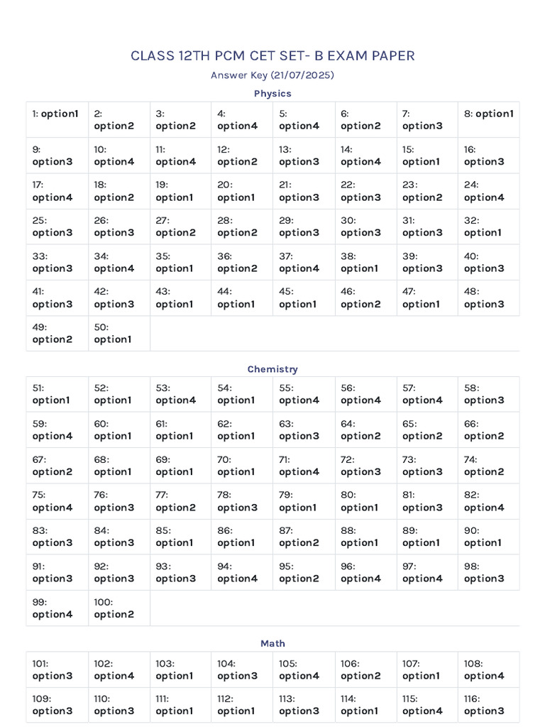PCM Answer Key | PDF