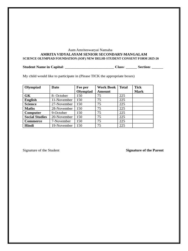Olympiad Consent Form For Make Yourself Be Better | PDF