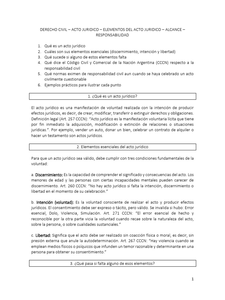 Elementos del Acto Jurídico en Argentina | PDF | Justicia | Crimen y ...