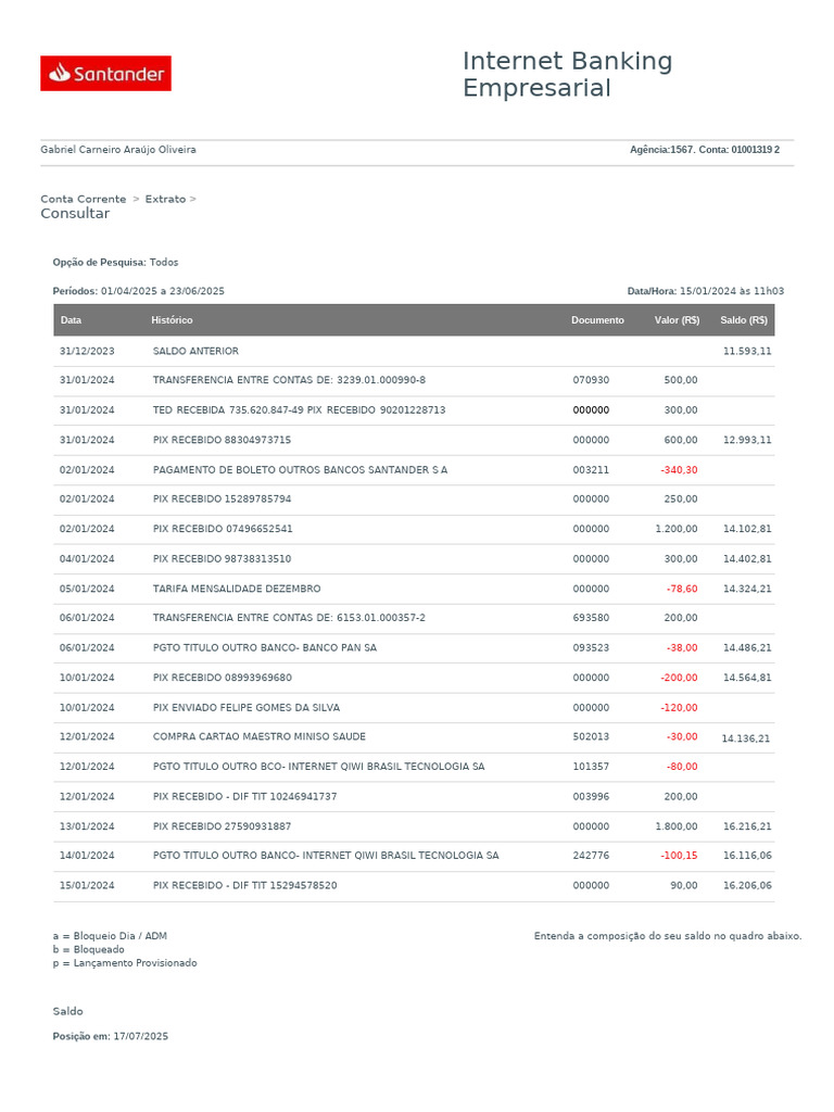 Extrato Santander 2025 | PDF | Tecnologia financeira | Finanças e ...