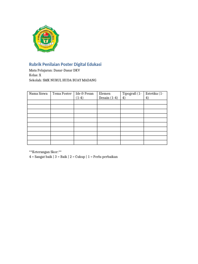 Rubrik Penilaian Poster Digital DKV Kelas X | PDF