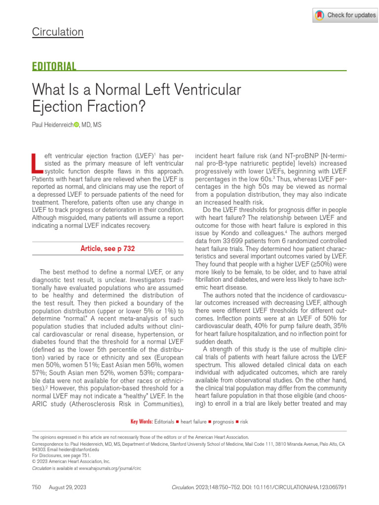 Understanding Normal LVEF Values | PDF | Ejection Fraction | Heart Failure