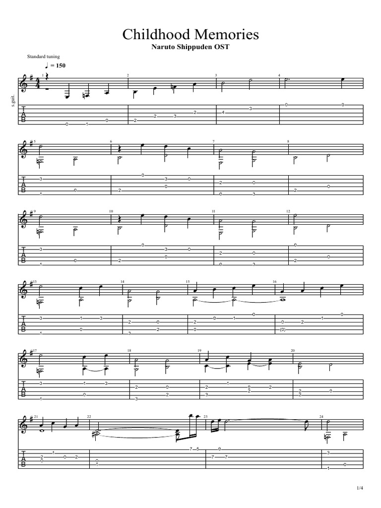 Naruto Shippuden - Childhood Memories (Fingerstyle) - GuitarTabsYT | PDF