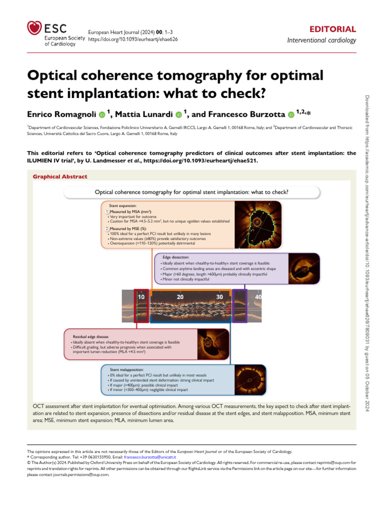 OCT Insights for Stent Optimization | PDF | Stent | Percutaneous ...