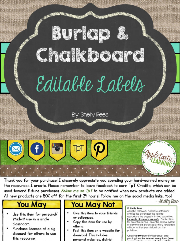 EditableLabelsChalkboardandBurlapClassroomDecorFREEBIE-1 | PDF