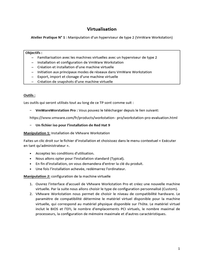 TP1-Hyperviseur de Type 2-VmwareWorstation | PDF | VMware | Machine ...