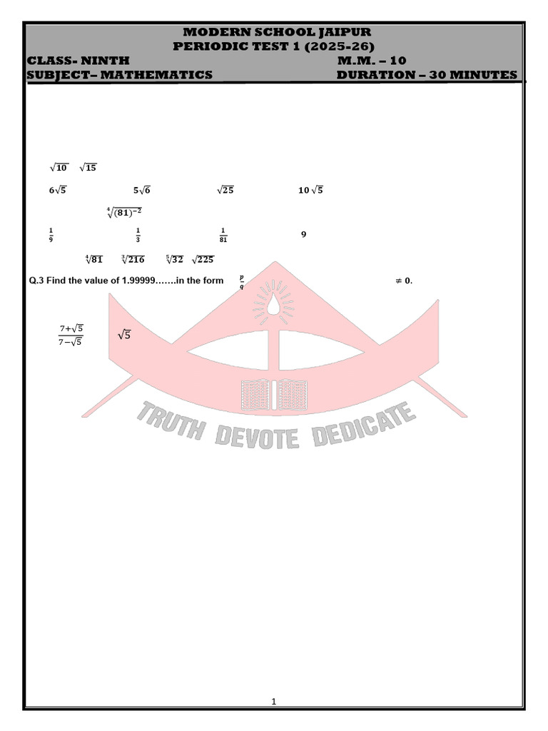 9 Maths PT1 (2025 26) | PDF