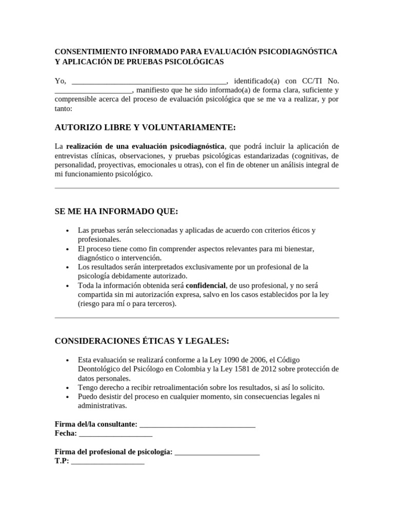 5.consentimiento Informado para Evaluación Psicodiagnóstica y ...