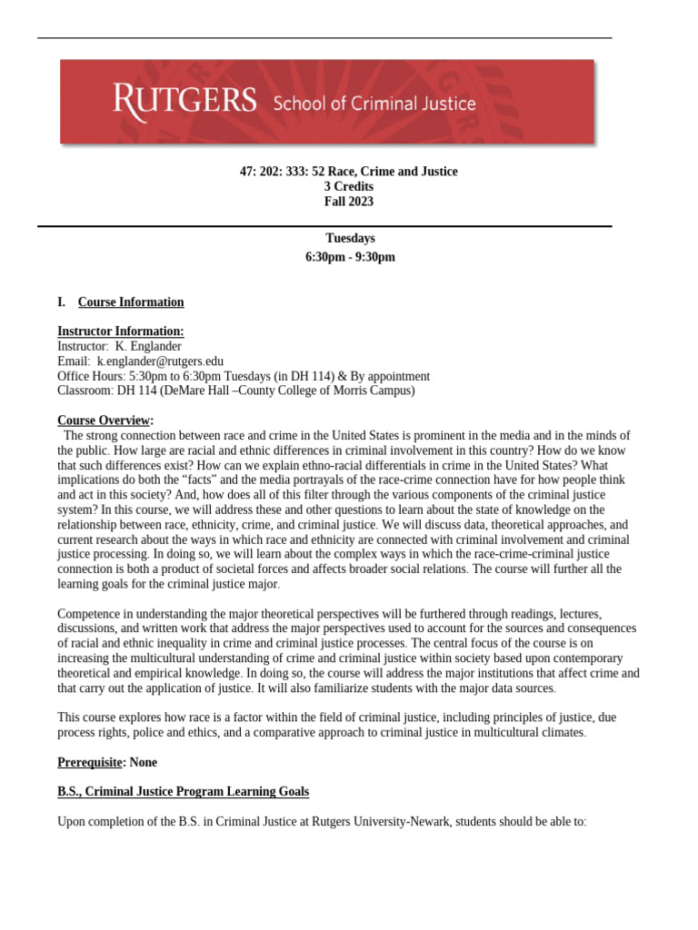 Race Crime and Justice Syllabus - Fall 2023 | PDF | Justice | Crime & Violence