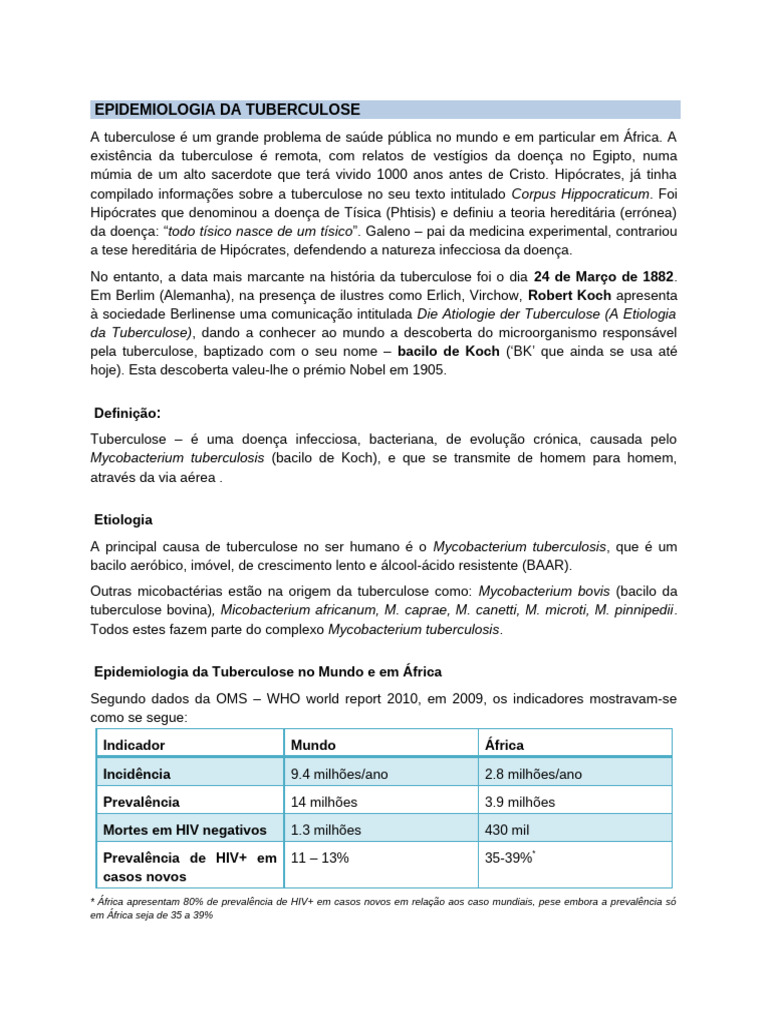 doença | PDF | Tuberculose | Mycobacterium tuberculosis