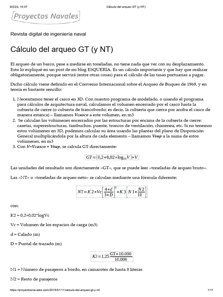 Cálculo Del Arqueo GT (Y NT) | PDF | Construcción naval | Envío