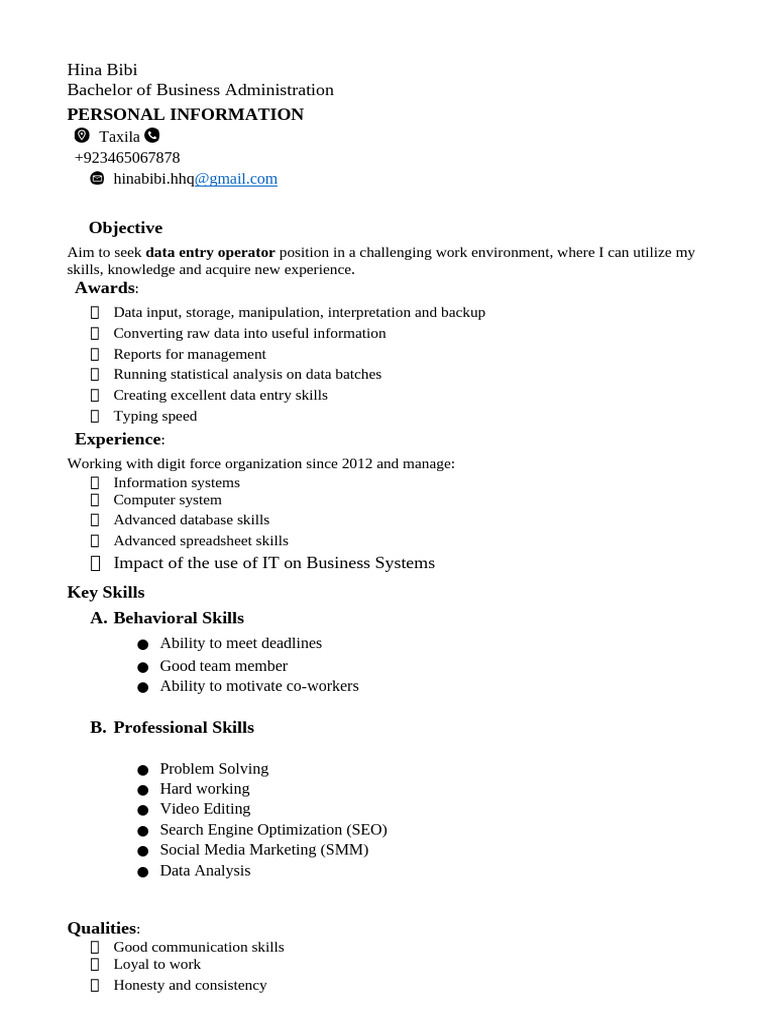 HINA BIBI cv-2 | PDF
