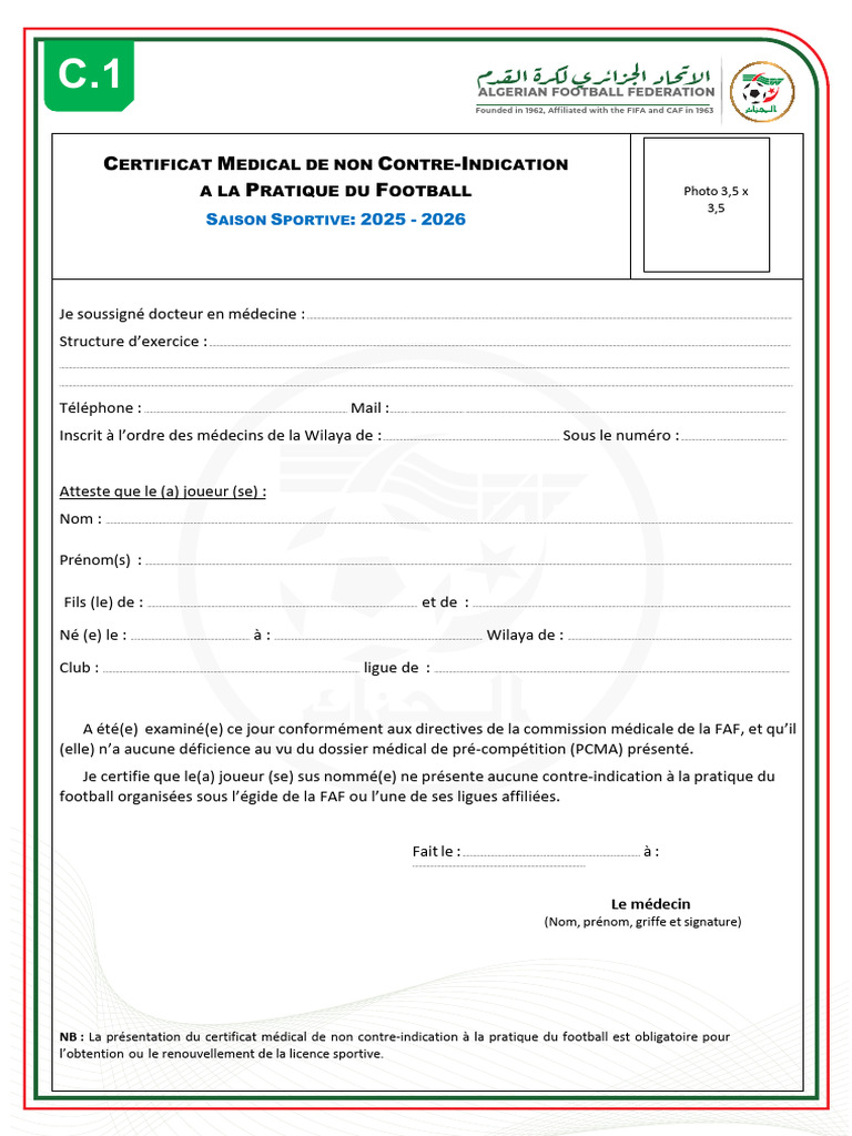 Certificat de Non Contre Indication | PDF