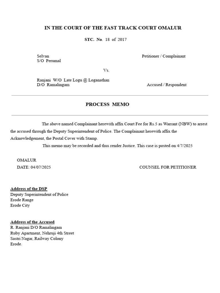 In The Court of The Fast Track Court Omalur | PDF