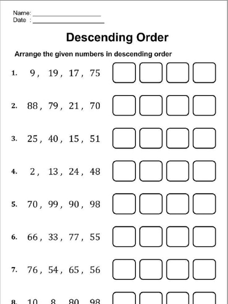 Ascending and Descending Order Worksheets For Grade 1 PDF | PDF