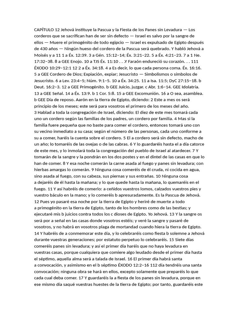 CAPÍTULO 12 Jehová Instituye La Pascua y La Fiesta de Los Panes Sin ...