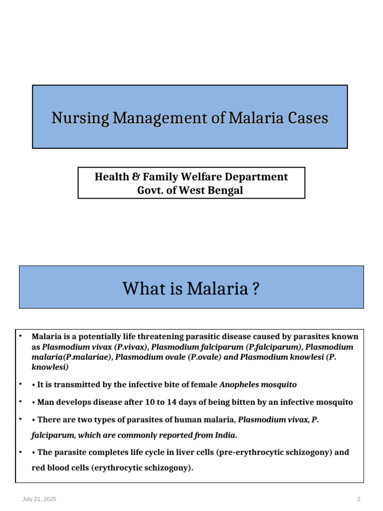 Malaria Nursing Management | PDF | Malaria | Plasmodium