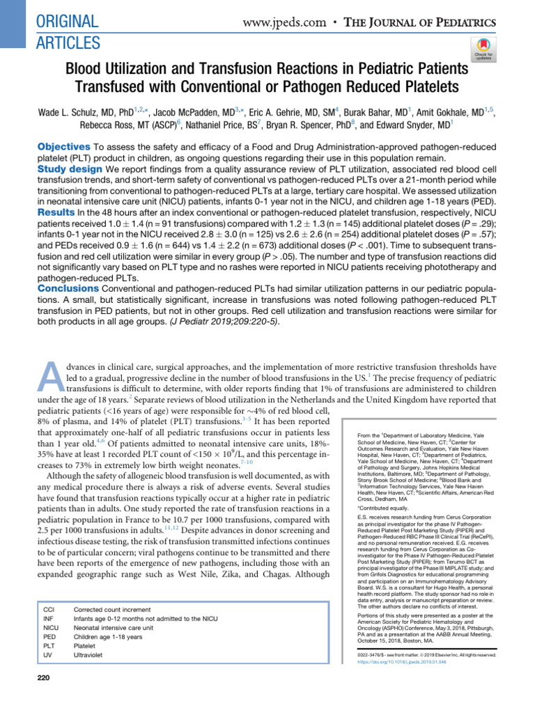 Pediatric Platelet Transfusion Safety Study | PDF | Blood Transfusion ...