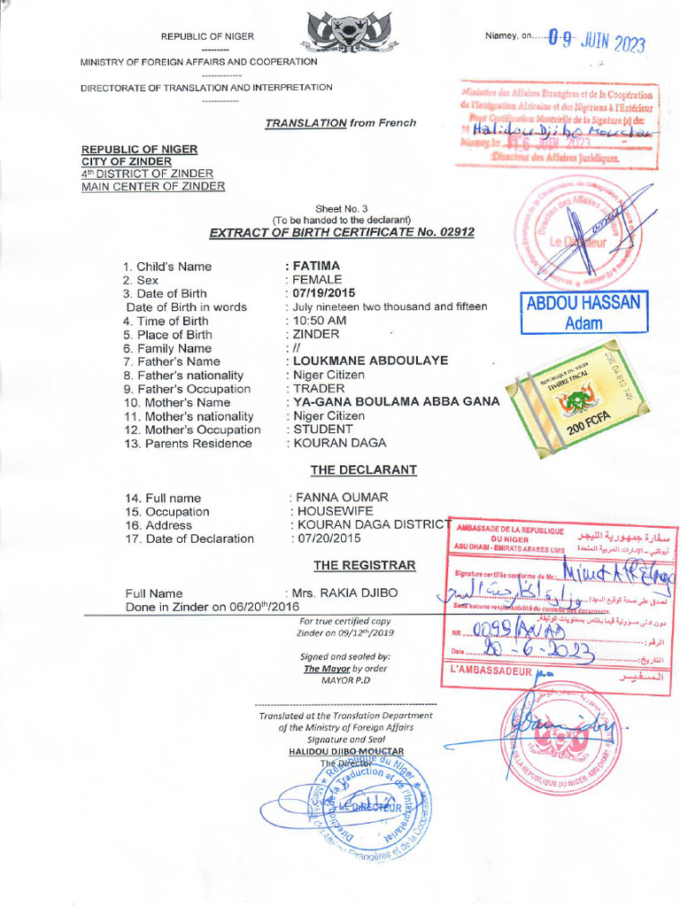 Fatima Birth Certificate | PDF