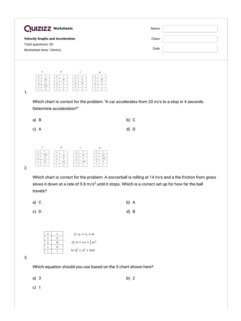 Velocity Graphs and Acceleration Quiz | PDF | Velocity | Acceleration