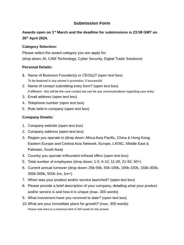 Unicorn Kingdom Awards Submission Form | PDF
