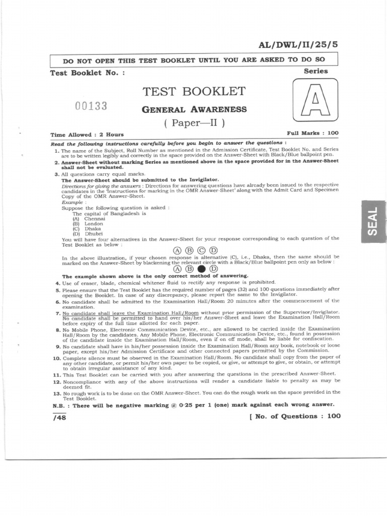Question Paper GA-II LawAssistt 3 2024 16072025 | PDF