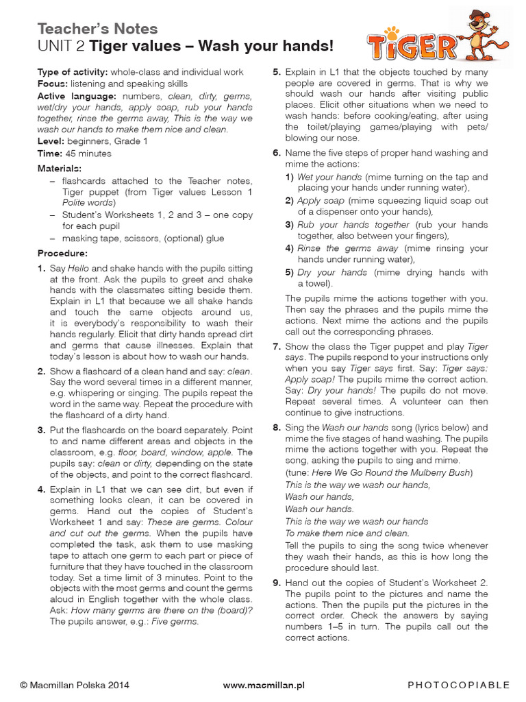 Tiger Values 1 - TN - Unit2 | PDF | Hand Washing