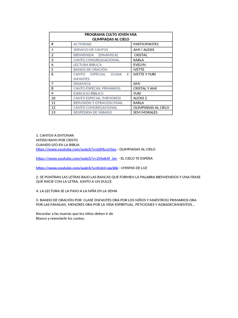 Formato Programa Culto Joven Mia | PDF