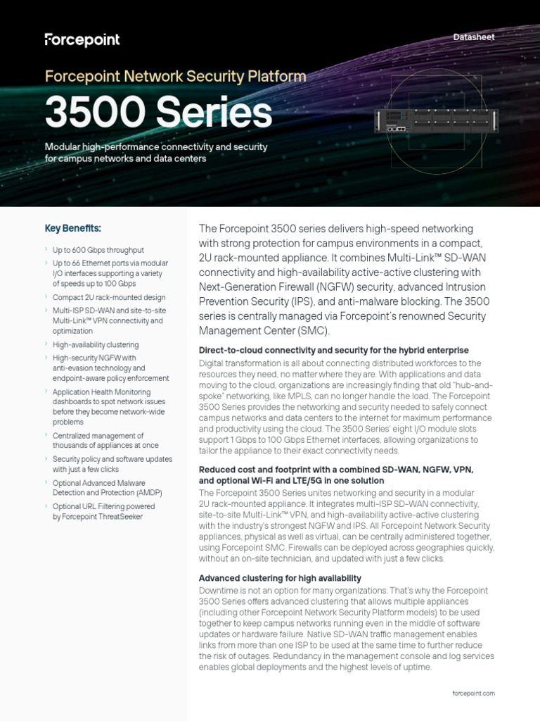 Datasheet Forcepoint 3500 Series Appliance en | PDF | Computer Network | Firewall (Computing)