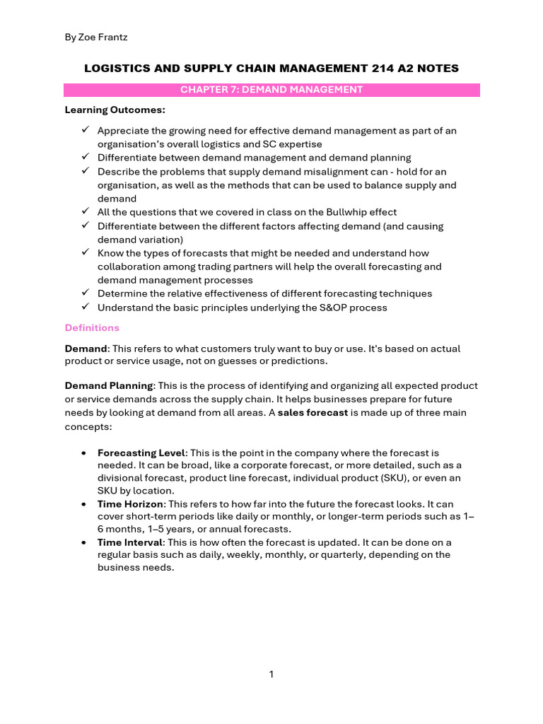 Old Logistics and Supply Chain Management 214 A2 Notes | PDF ...