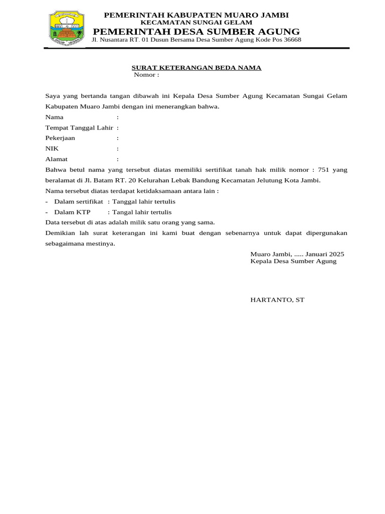 Surat Keterangan Beda Nama | PDF