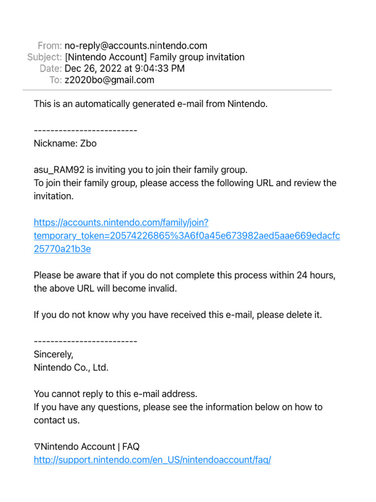 Join Nintendo Family Group Invitation | PDF