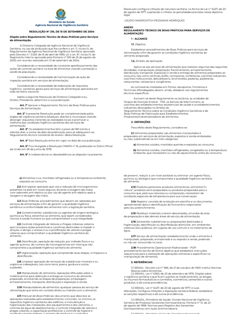 RDC 216-2004 - Documentos Google | PDF | Desperdício | Alimentos