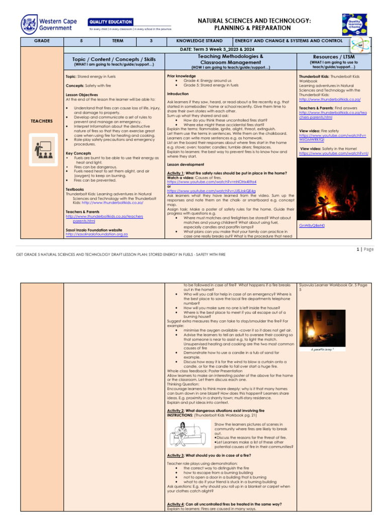 Grade 5 Fire Safety Lesson Plan | PDF | Fires | Learning