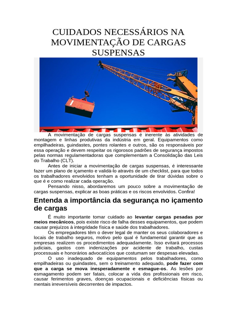 Cuidados na Movimentação de Cargas Suspensas | PDF | Guindaste (máquina ...