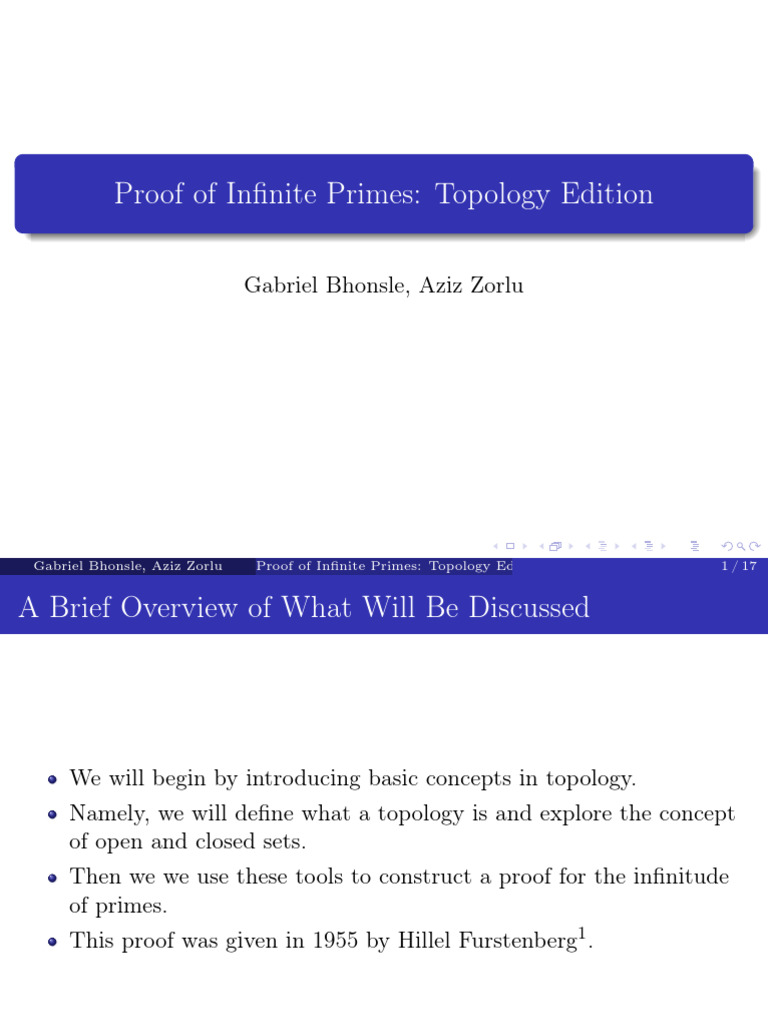 Topology-Based Proof of Infinite Primes | PDF | General Topology ...