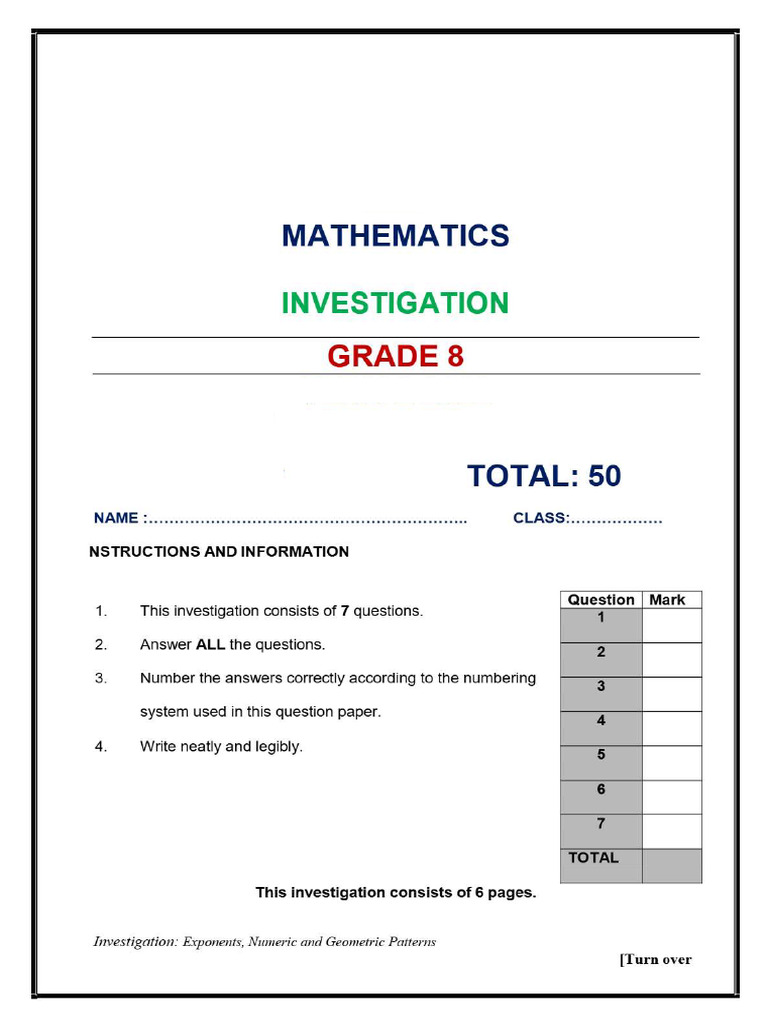 Investigation Grade 8 Term 2 Sejda | PDF