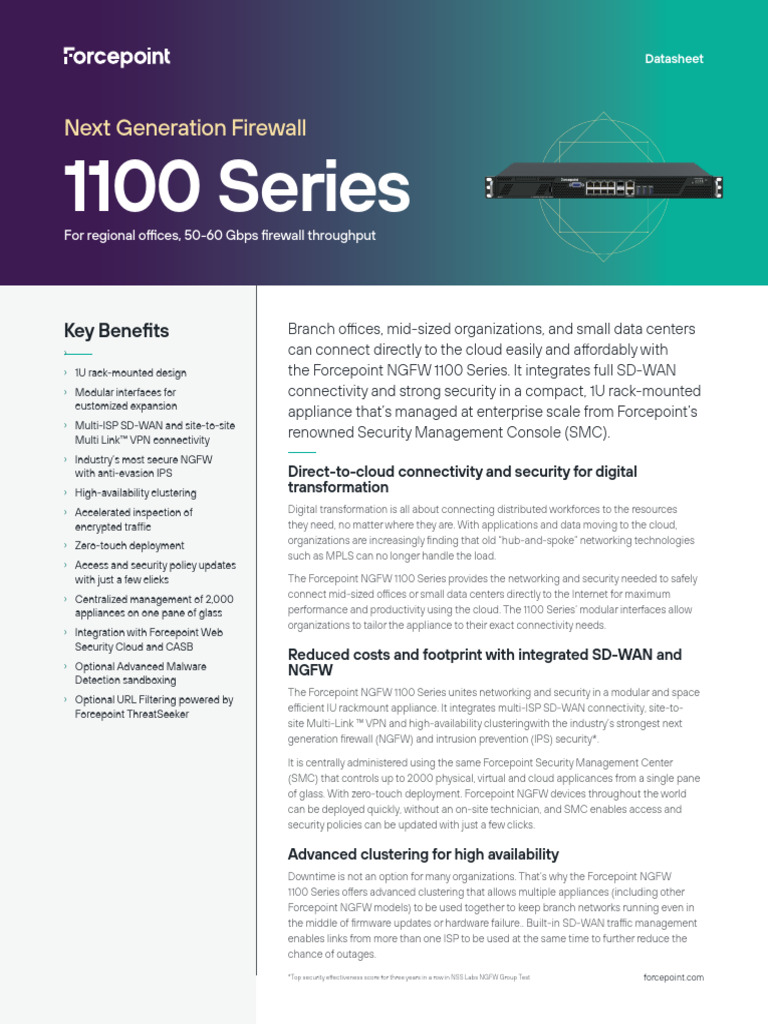 Datasheet Forcepoint NGFW 1100 Series en 0 | PDF | Firewall (Computing) | Computer Engineering