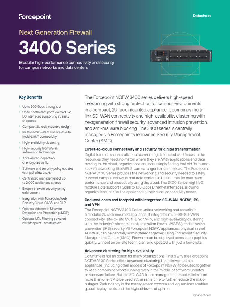 Datasheet Forcepoint NGFW 3400 Series Appliance en - 0 | PDF | Computer ...